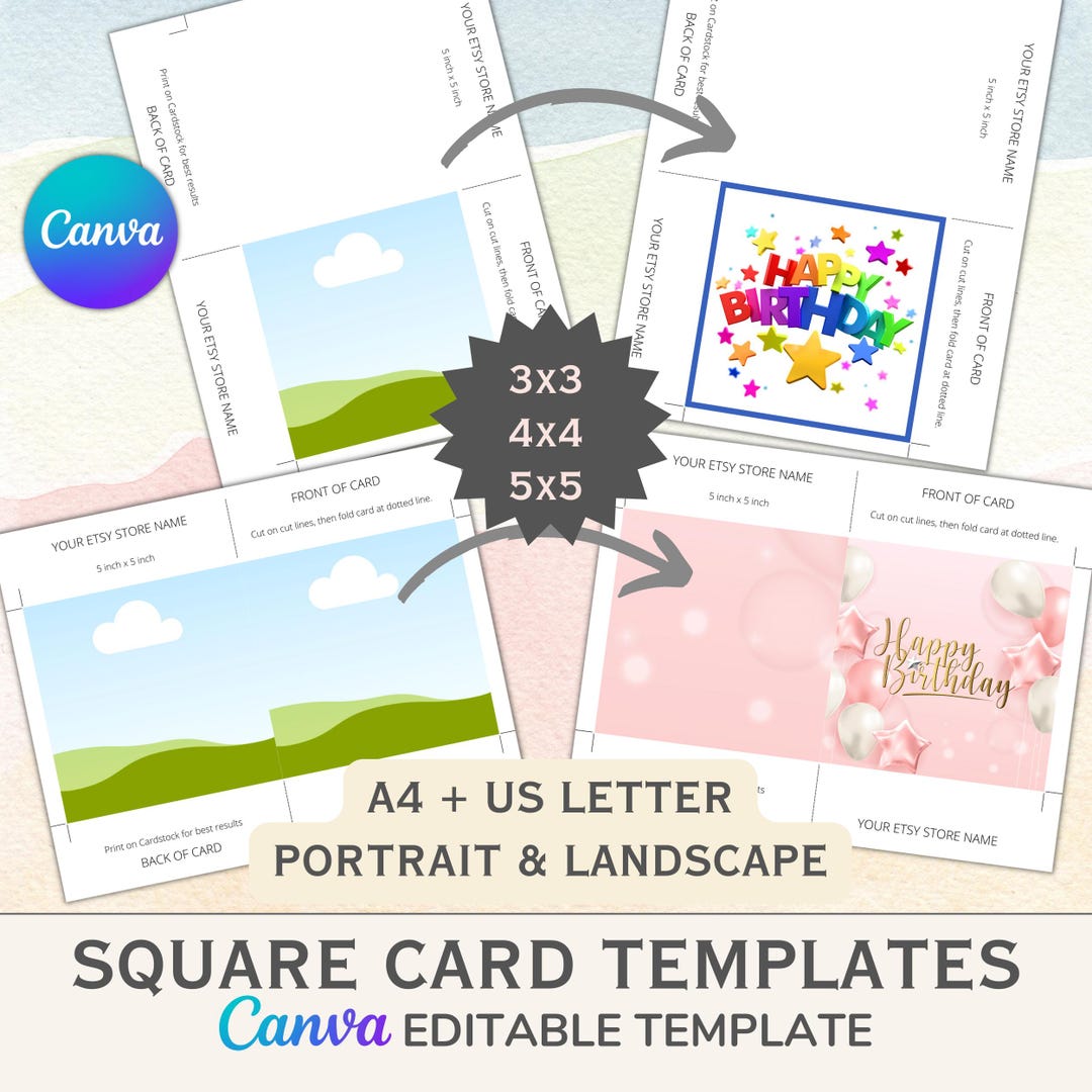 Canva Digital Square Card 3x3 4x4 5x5 Template for Etsy Sellers ...
