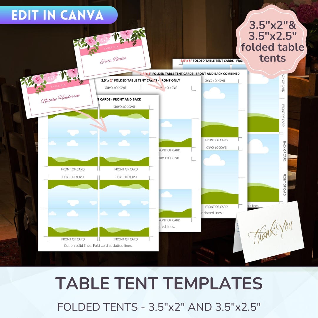 Canva Table Tent Template: Folded Place Cards (digital Download) - Etsy