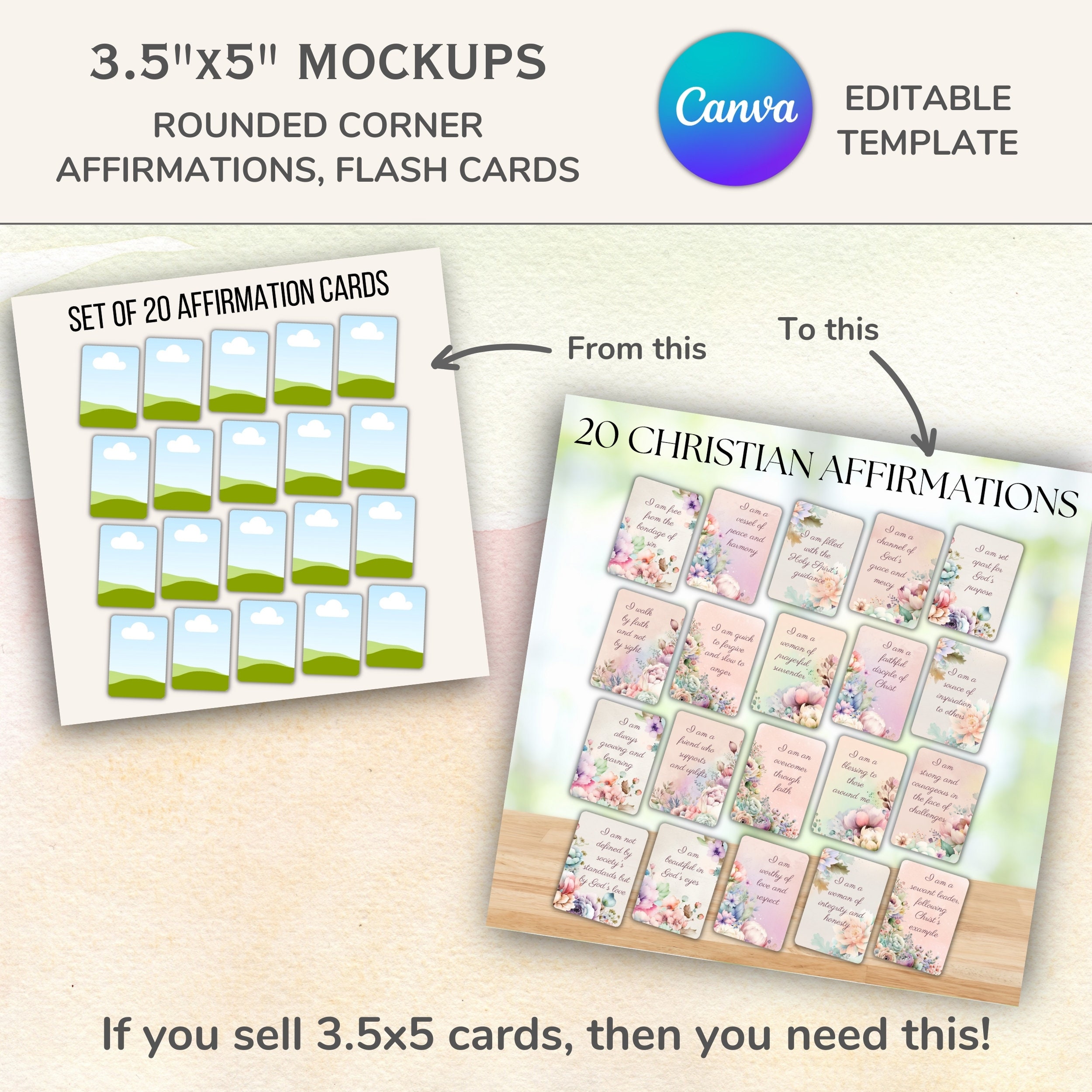 Canva Affirmation Card Mockups: 3.5"x5" Rounded Corner Template ...