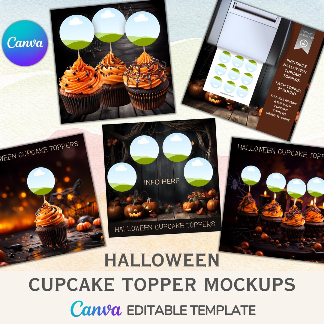 Canva Halloween Cupcake Topper Mockups for Etsy Sellers - Easily Create ...