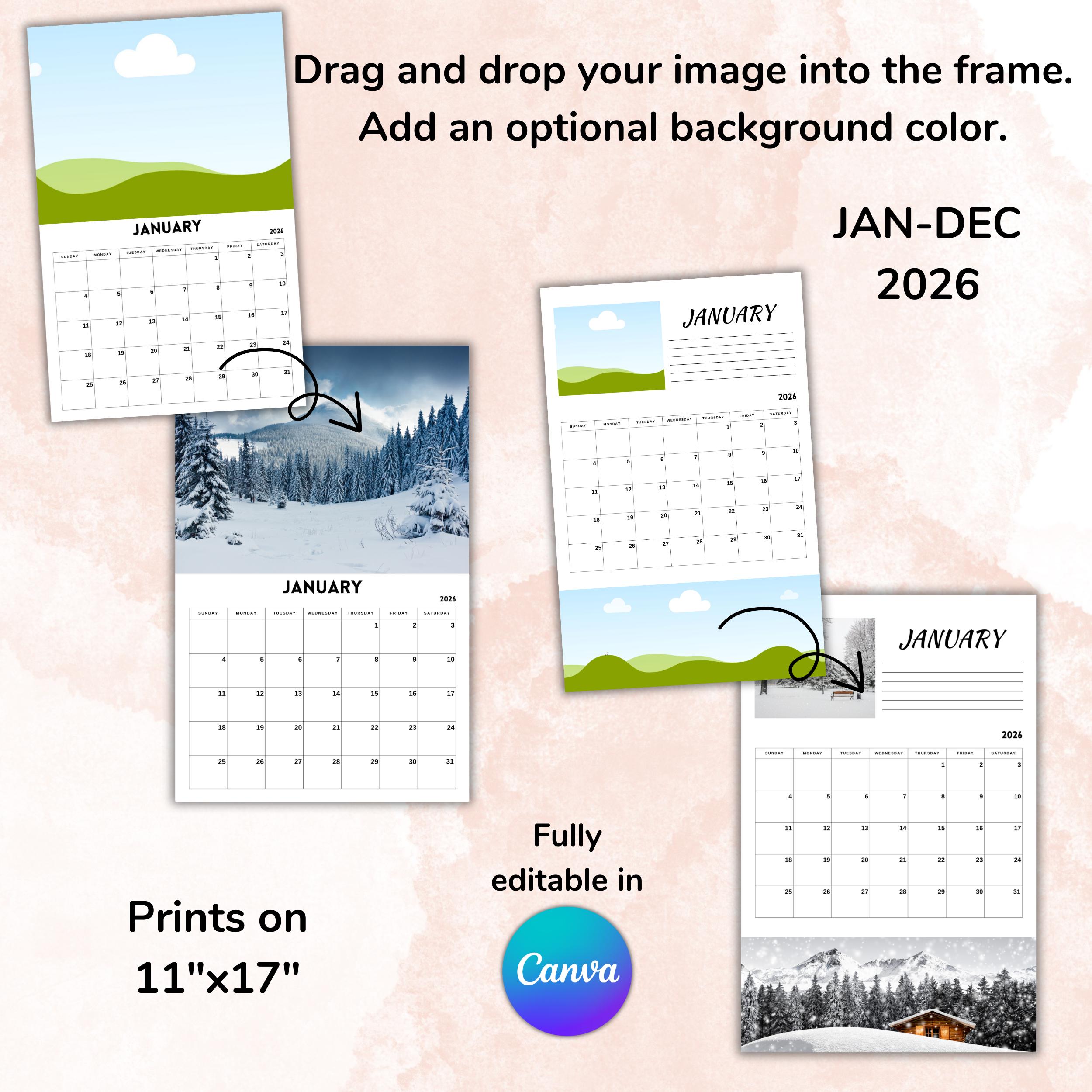 2026 Calendar Templates for Etsy Sellers: 11x17 Canva PLR (digital ...