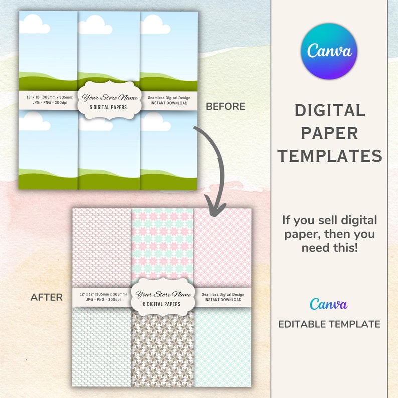 Canva Digital Paper Mockup Templates for Etsy Listings (digital ...