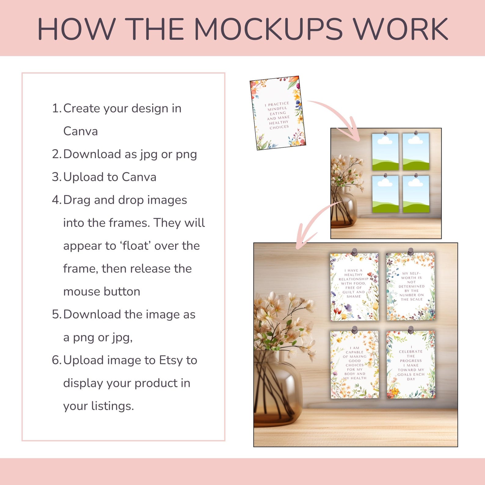 Canva Affirmation Card Mockups: 2.5"x3.5" Etsy Listing Templates ...