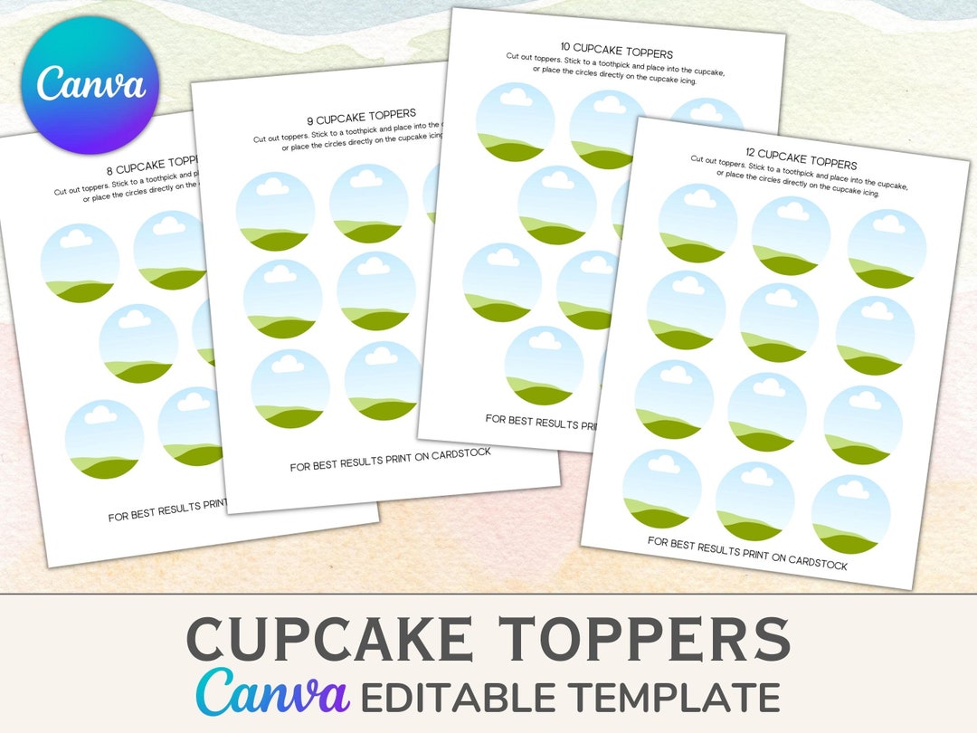 Canva Digital Cupcake Topper 2" Templates for Etsy Sellers - Easily ...
