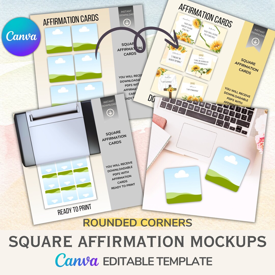 Canva Digital Square Affirmation Card Mockups (round Corners) for Etsy ...