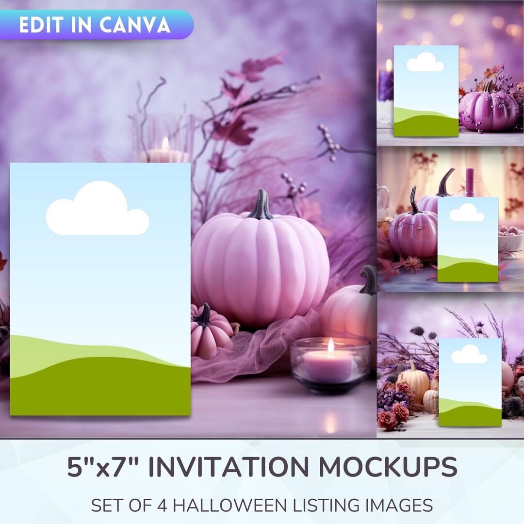 Canva 5x7 Halloween Pumpkin Invitation Mockups for Etsy Sellers Create ...