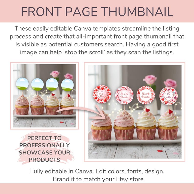 Canva Valentines Cupcake Topper Mockups: Etsy Listing Templates ...