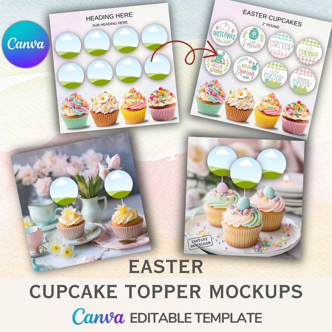 Canva Easter Cupcake Topper Mockups for Etsy Sellers - Easily Create ...