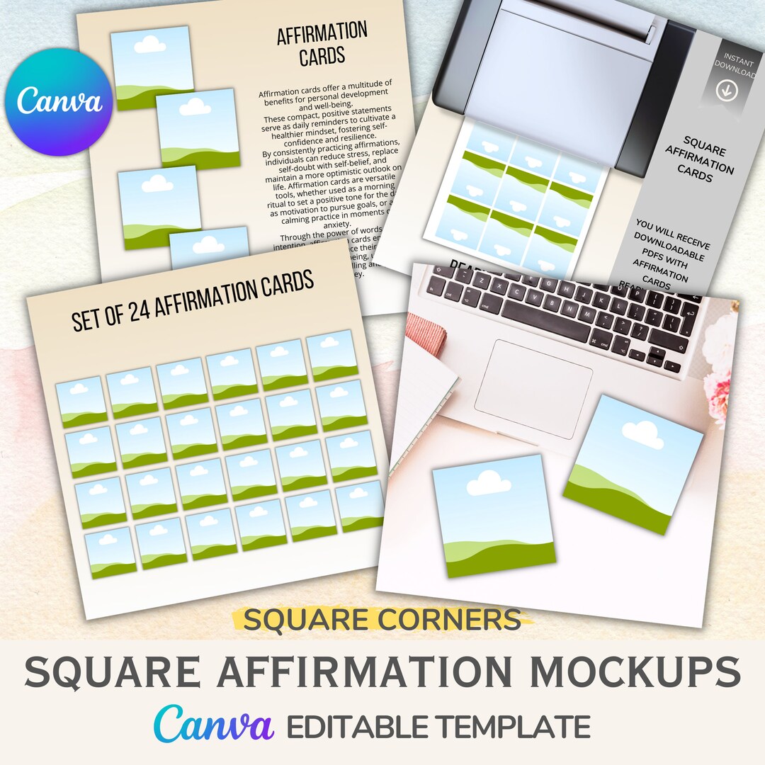 Canva Affirmation Card Mockups: Square Corners, Etsy Listing Templates ...
