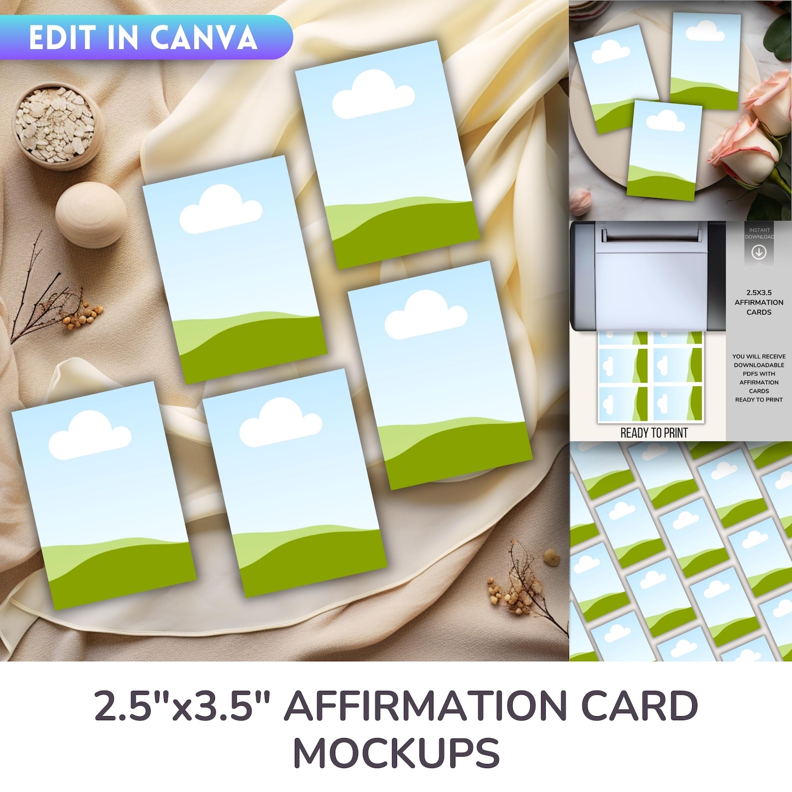 Canva Affirmation Card Mockups: 2.5"x3.5" Etsy Listing Templates ...