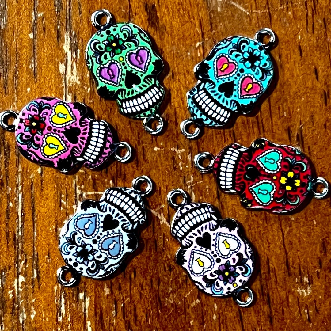 Sugar Skull Charms Day of the Dead Enamel Skull Pendants Alloy Colorful ...