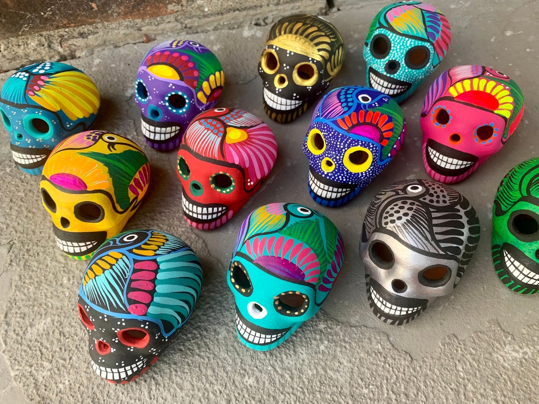 Set of 2 Assorted Miniature Skulls Hand-painted Day of the - Etsy