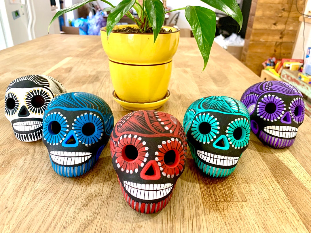 Hand-painted Mexican Sugar Skull medium Dia De Muertos Day of the Dead ...