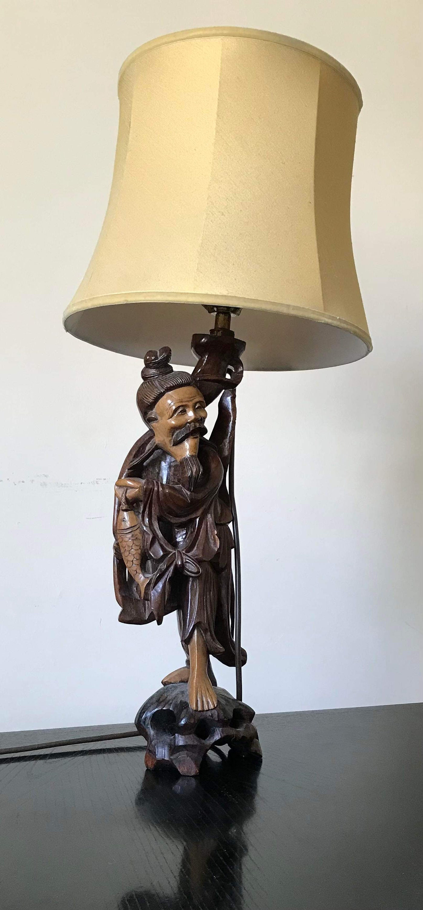 Chinese Root Wood Carving Lamp & Shade - Etsy