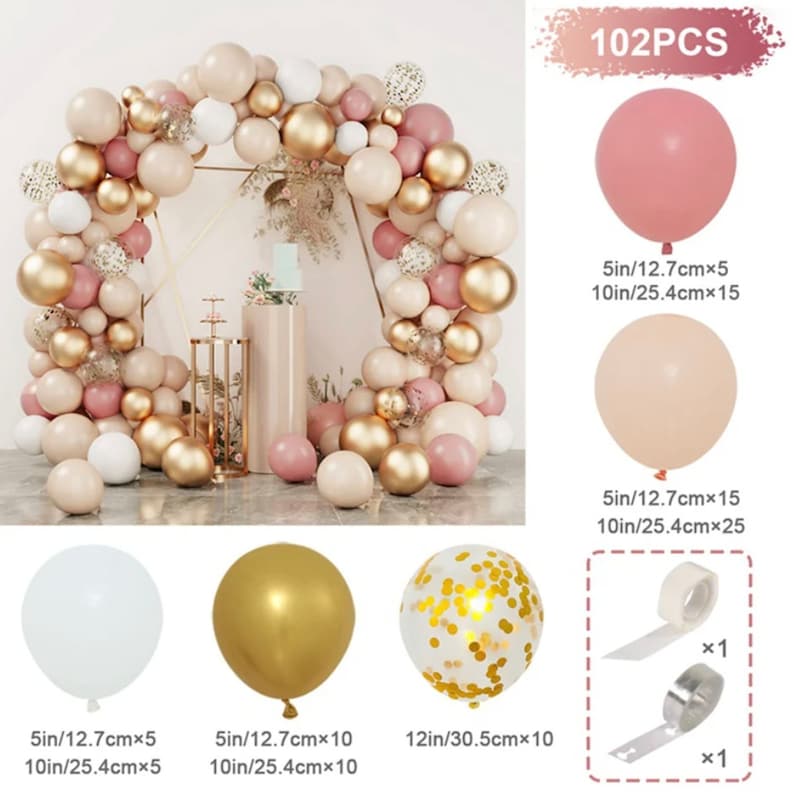 102pcs Rose Gold, Pink and Gold Balloons Arch Garland Kit Birthday ...