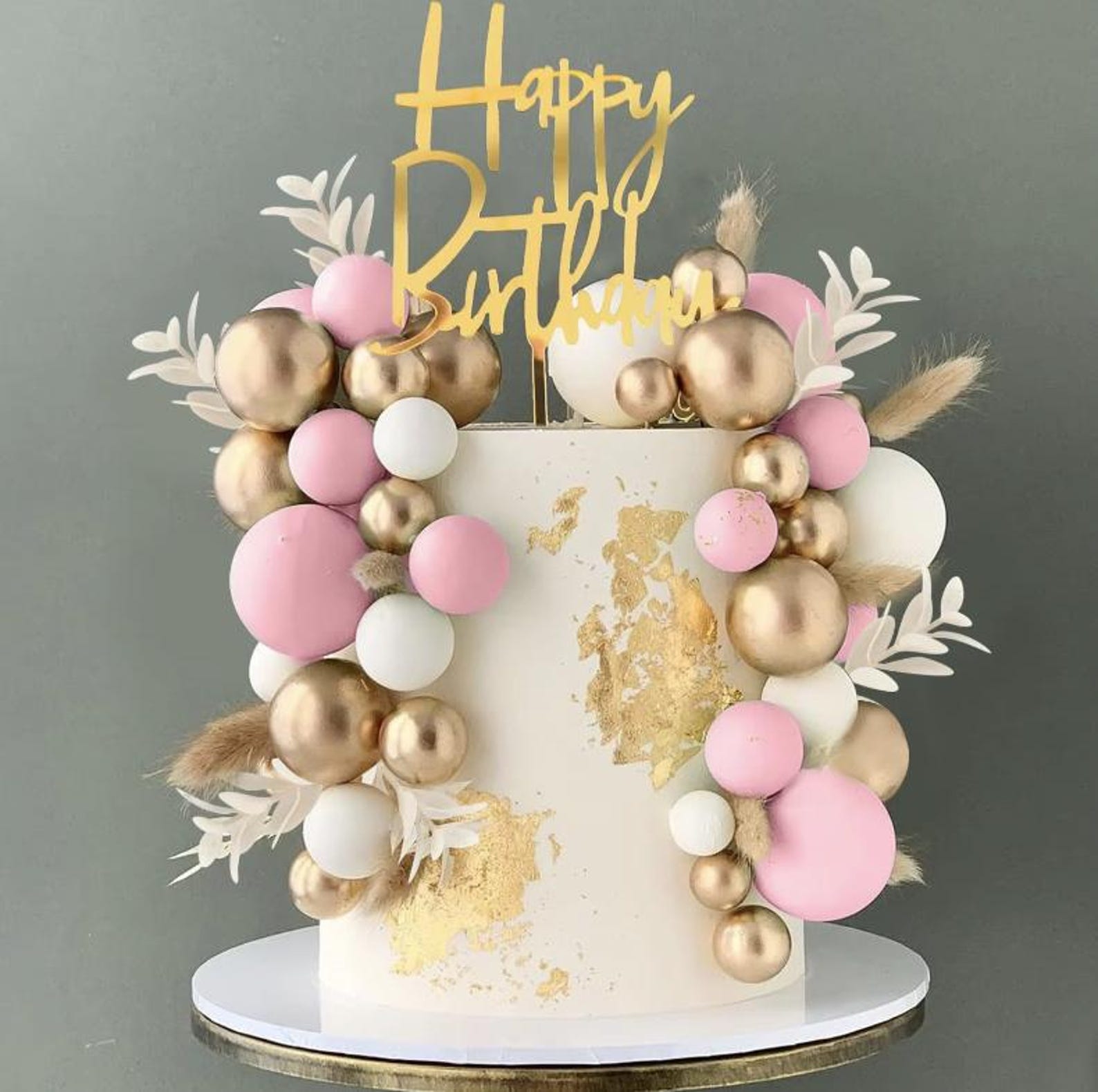 47pcs Mini Cake Toppers Sage Baby Pink, Shimmer Gold and White Foam ...