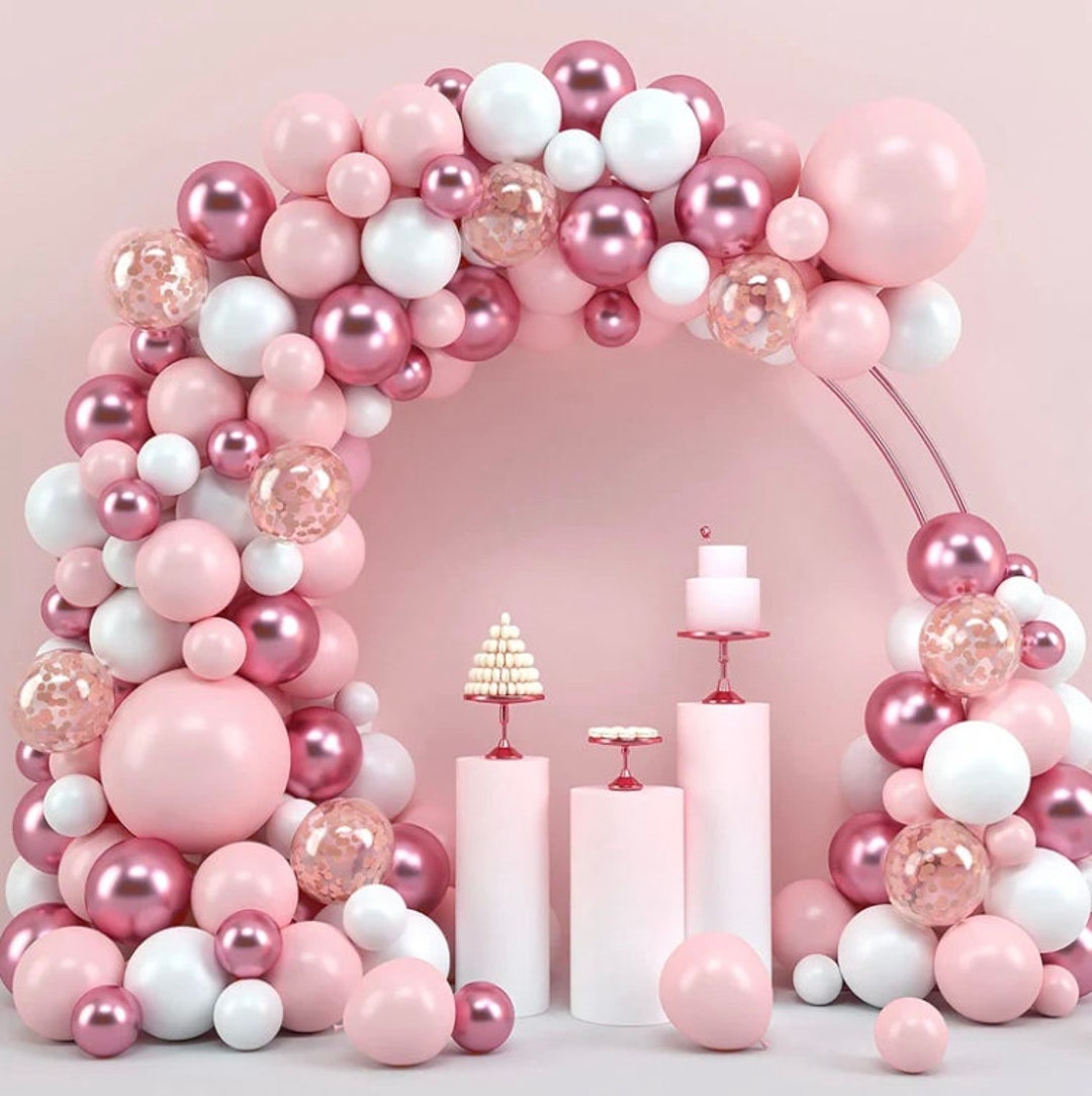 127pcs Pink and White Confetti Balloons Arch Garland Kit Birthday Party ...