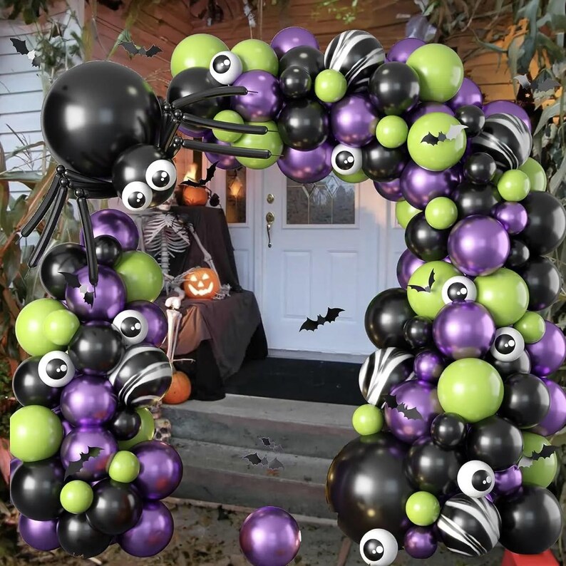 Creepy Halloween Balloon Arch Kit: Purple, Green, Black With DIY Spider ...