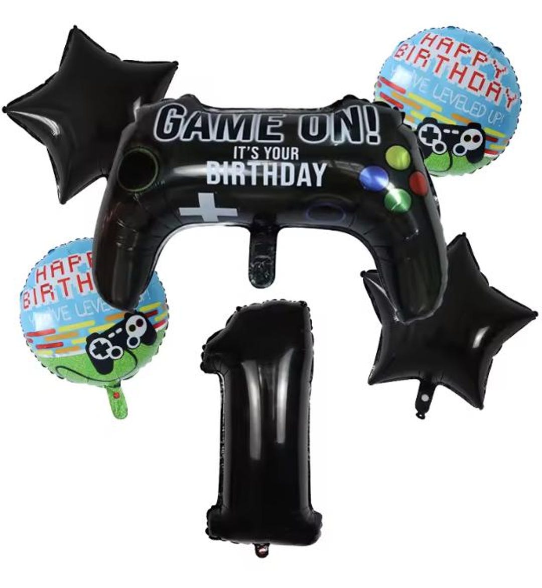 Gaming Birthday Balloon Bundle: Black Controller, Star & Number ...