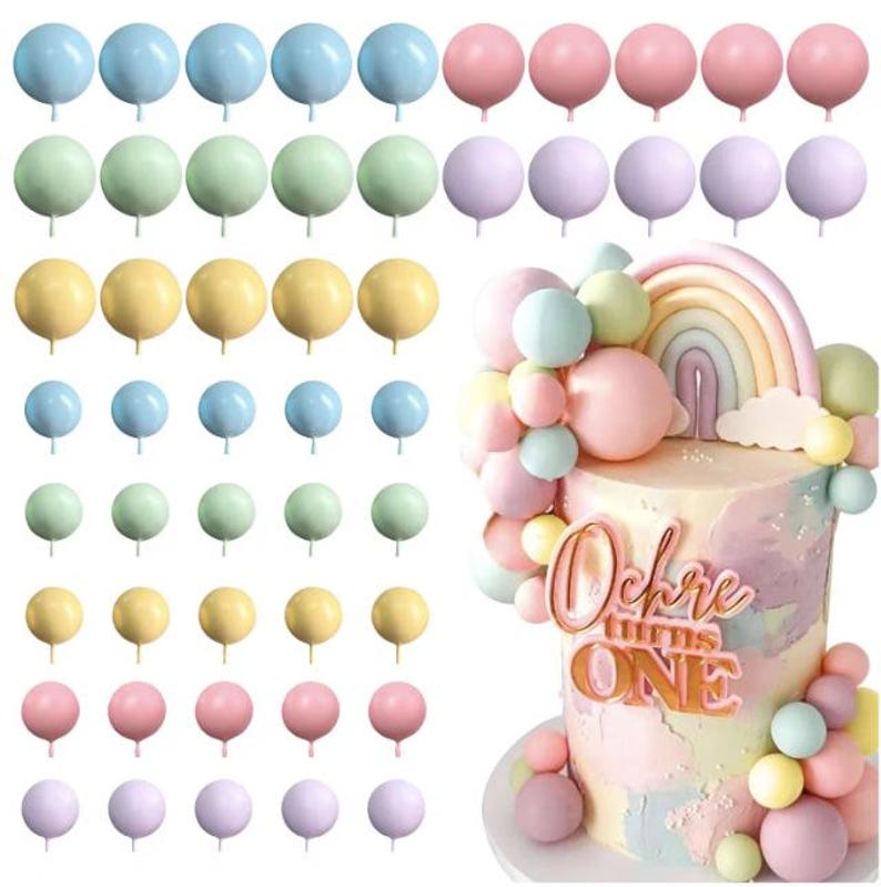 50pcs Mini Cake Toppers Pastel Multi-colour Purple, Pink, Yellow, Green ...