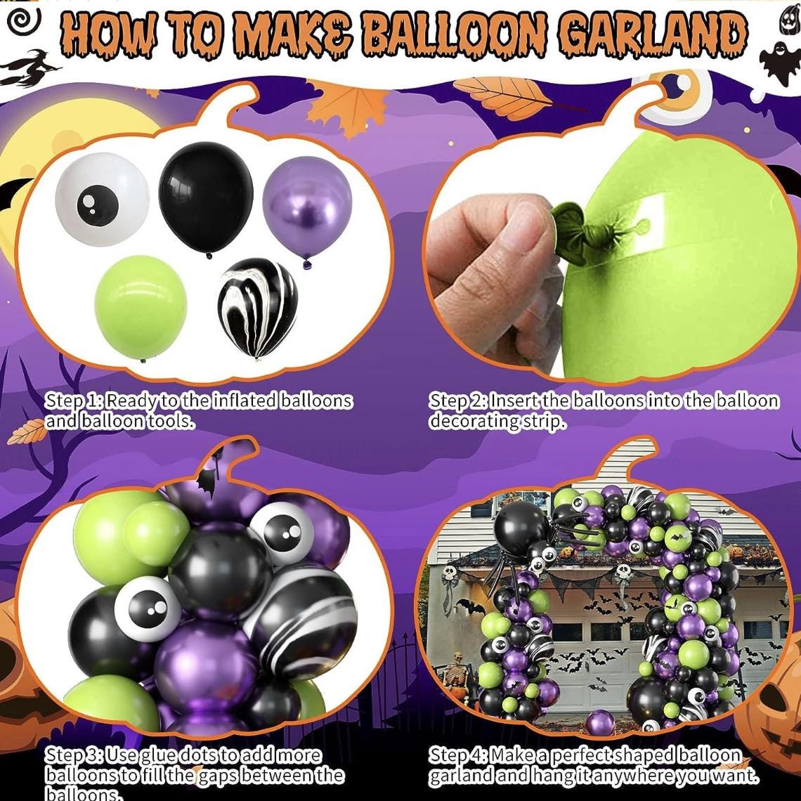 Creepy Halloween Balloon Arch Kit: Purple, Green, Black With DIY Spider ...