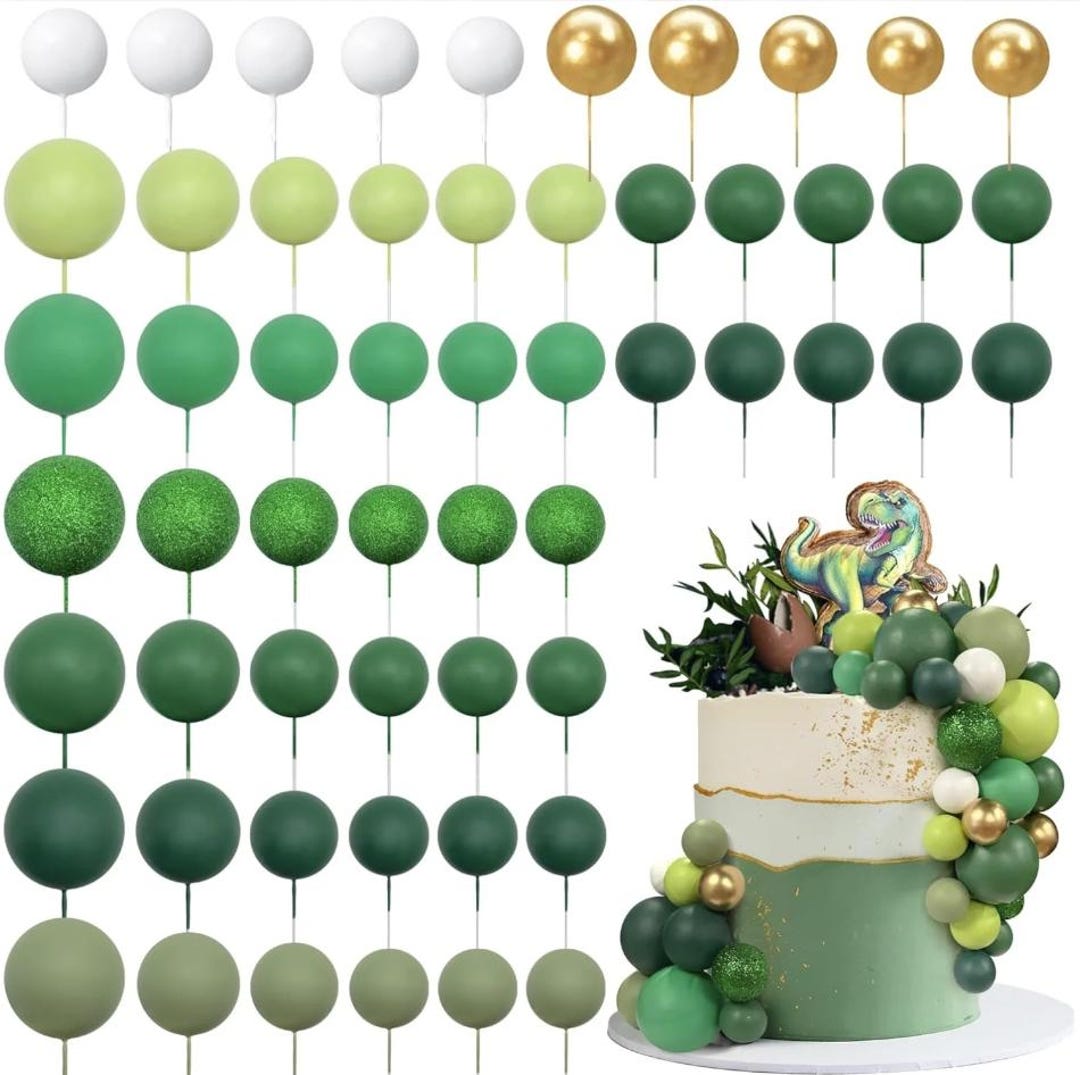 56pcs Mini Cake Toppers Jungle Green, Glimmer, Metallic Gold and White ...