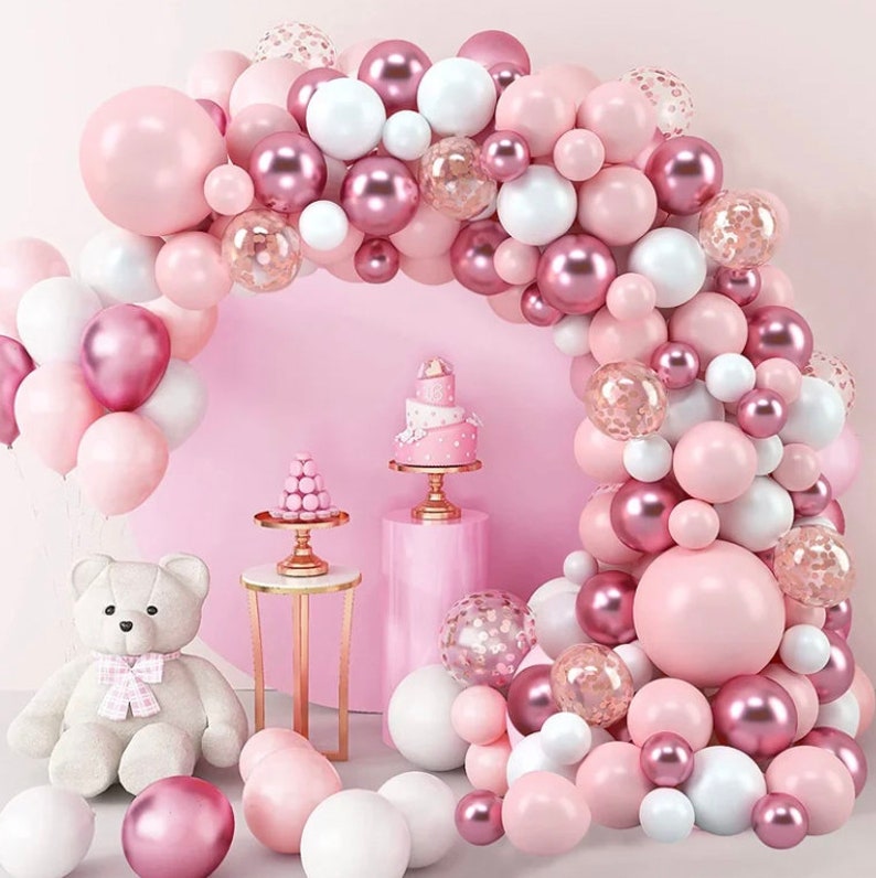 127pcs Pink and White Confetti Balloons Arch Garland Kit Birthday Party ...