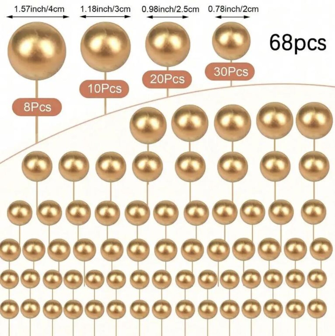 68pcs Mini Cake Toppers Gold Foam Balls Cake Decoration Set Multiple ...