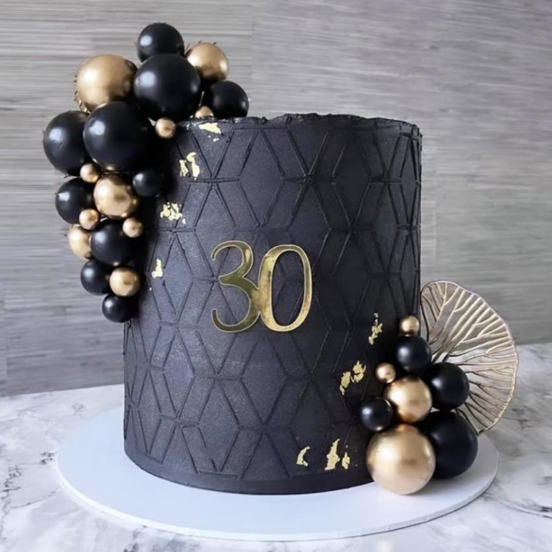 30pcs Mini Cake Toppers Black and Gold Foam Balls Cake Decoration Set ...