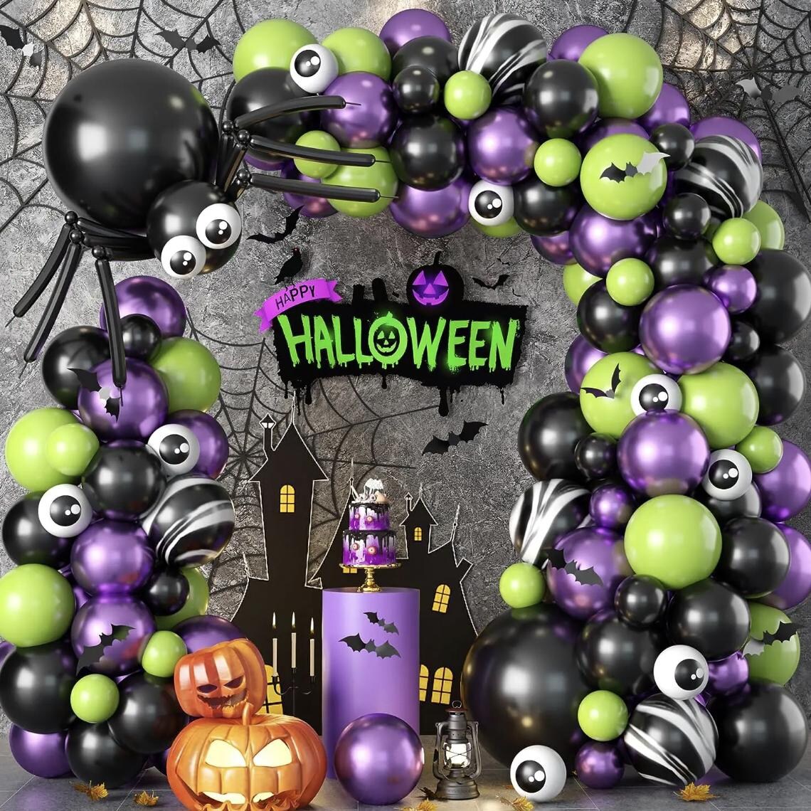 Creepy Halloween Balloon Arch Kit: Purple, Green, Black With DIY Spider ...