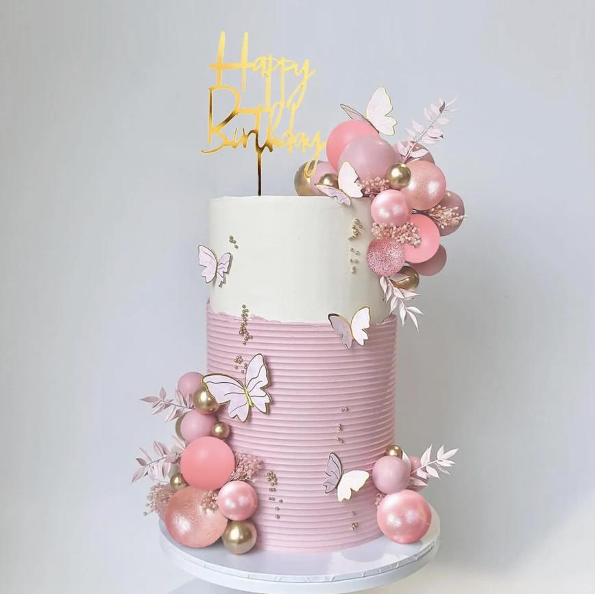 27pcs Mini Cake Toppers Light Pink and Glimmer Gold, Butterfly Foam ...