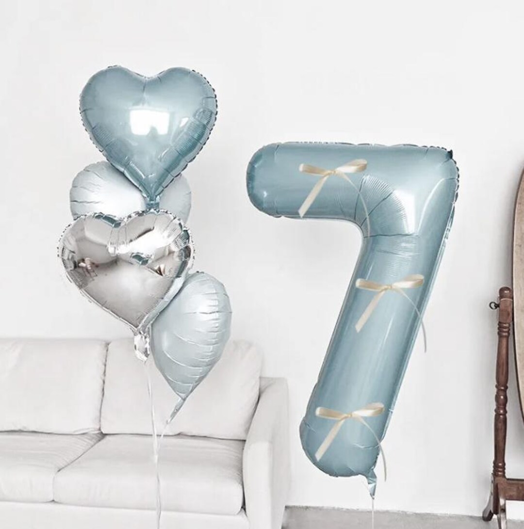 32" Sky Blue Number Balloon With White Bows: DIY Party Decor - Etsy