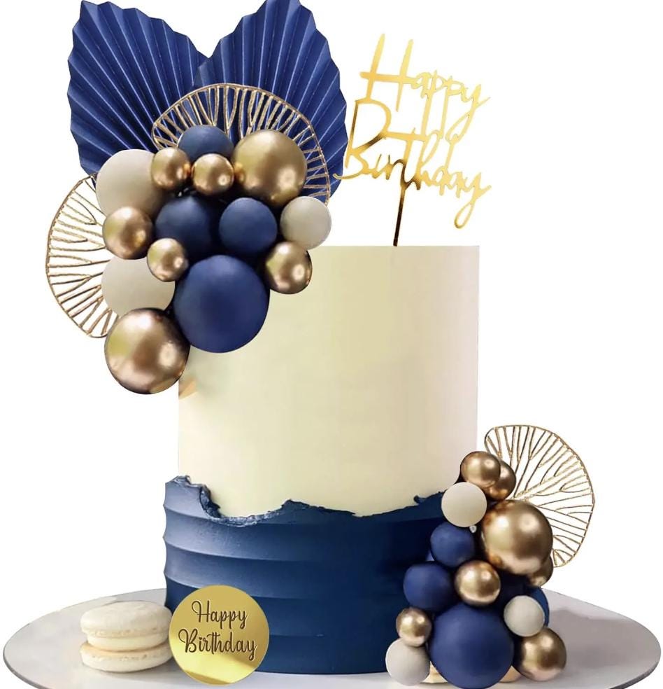 30pcs Mini Cake Toppers Navy Blue, Shimmer Gold and White Foam Balls ...