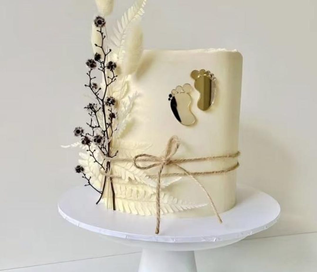 6x Shimmering Gold & Silver Baby Footprint Acrylic Cake Toppers, Baby ...