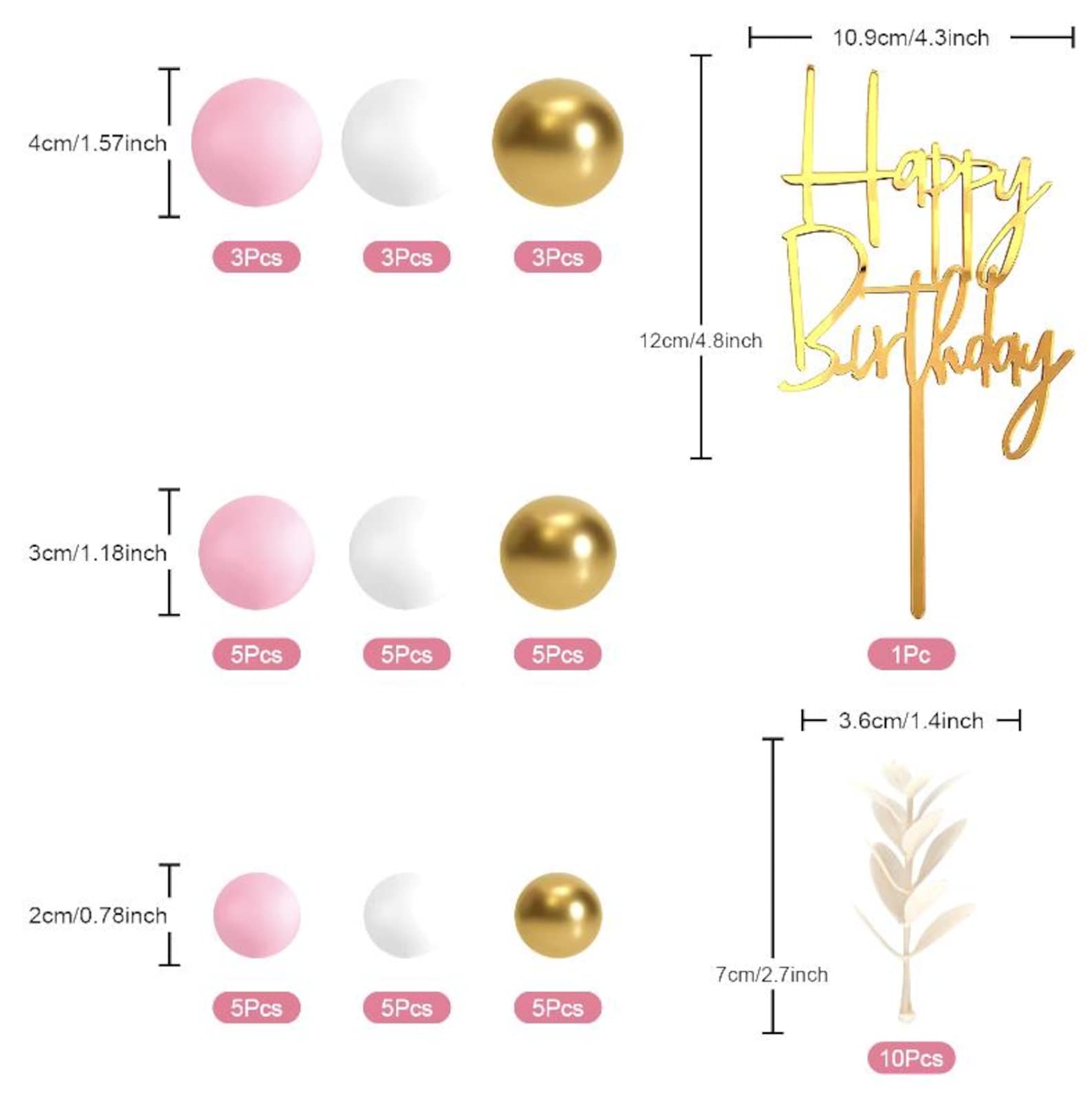47pcs Mini Cake Toppers Sage Baby Pink, Shimmer Gold and White Foam ...