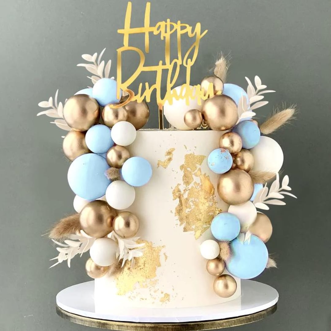 47pcs Mini Cake Toppers Sage Baby Blue, Shimmer Gold and White Foam ...
