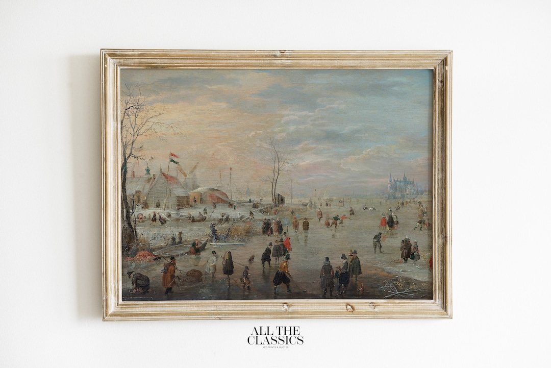 Vintage Art Print | Printable Wall Art | Rural Winter Village | Ice ...