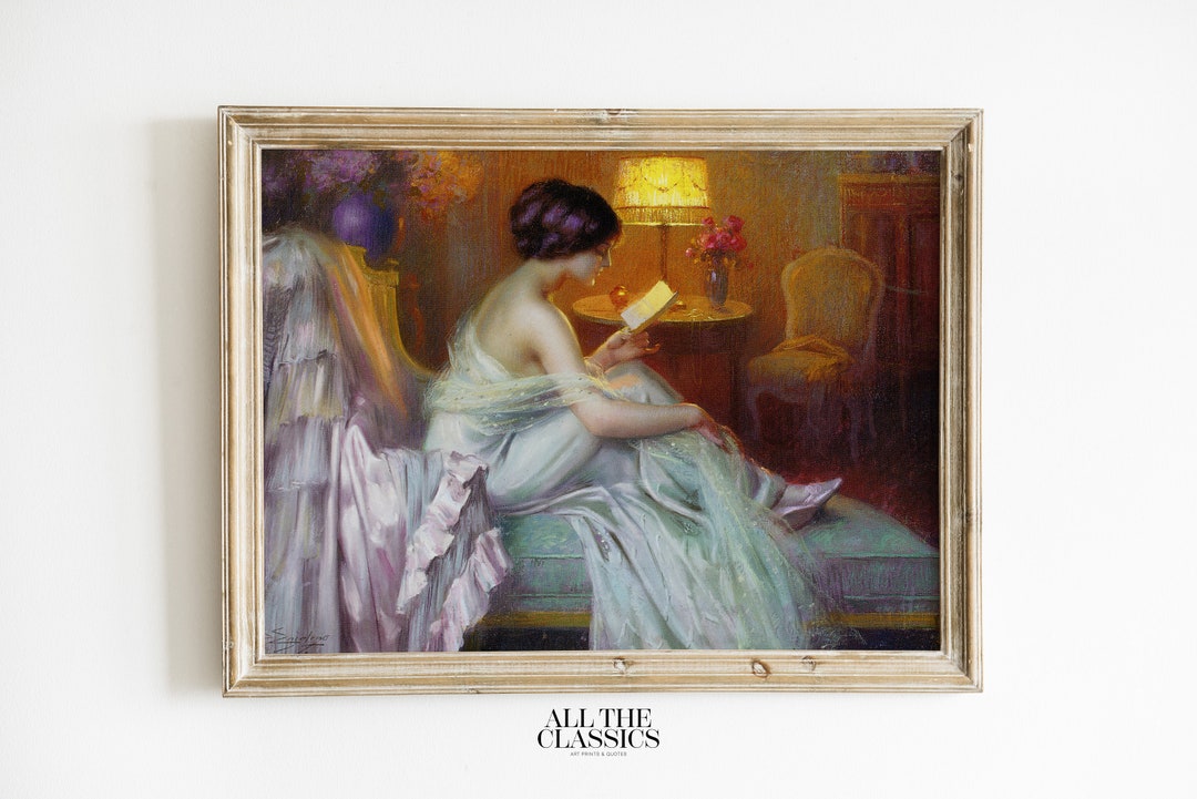 Vintage Art Print | Printable Wall Art | Woman Reading | Elegant Female ...