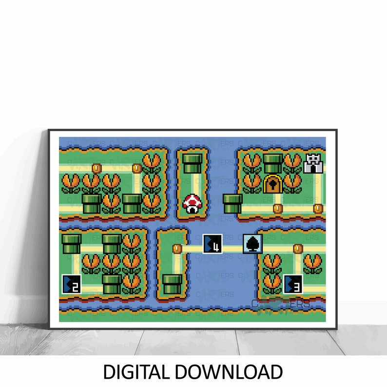 8bit Pixel Art Retro Video Game Map of the World Gamer Gift Gaming Map ...
