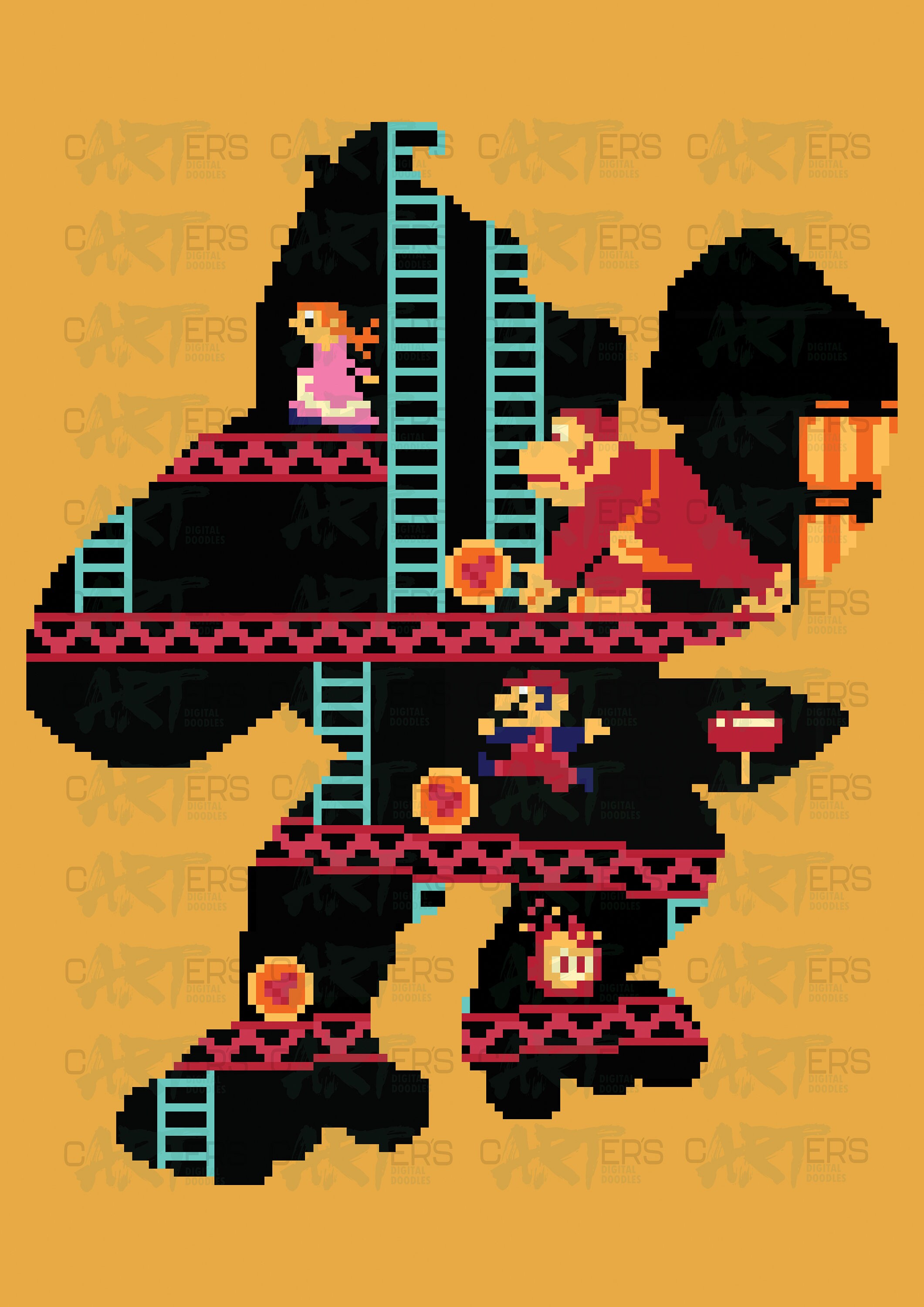 8bit Pixel Art Retro Video Game Game Characters Illustration Gamer Gift ...