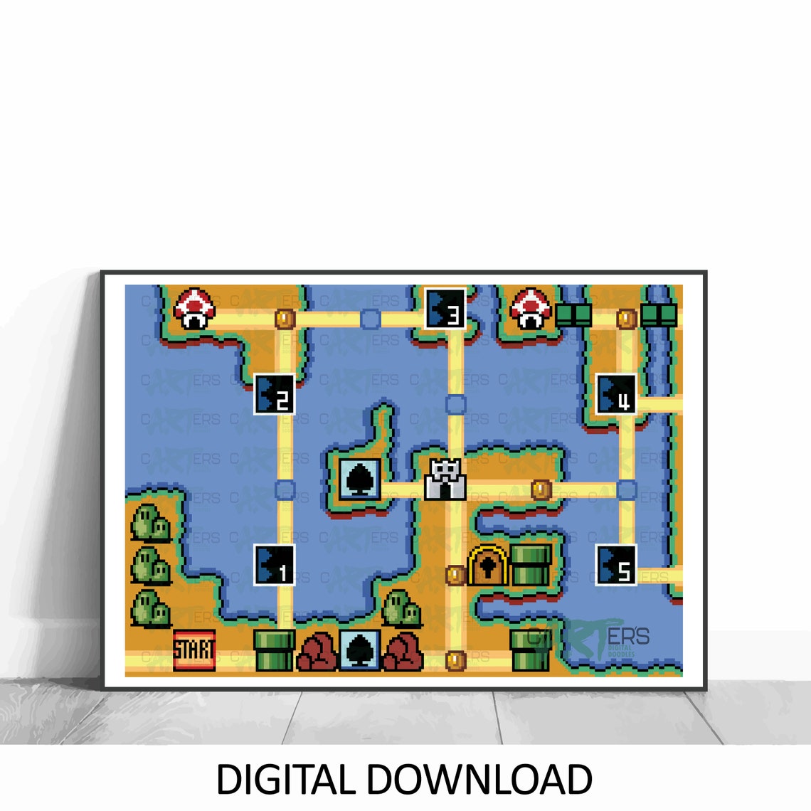 8bit Pixel Art | Retro Video Game | Map of the World | Gamer Gift ...