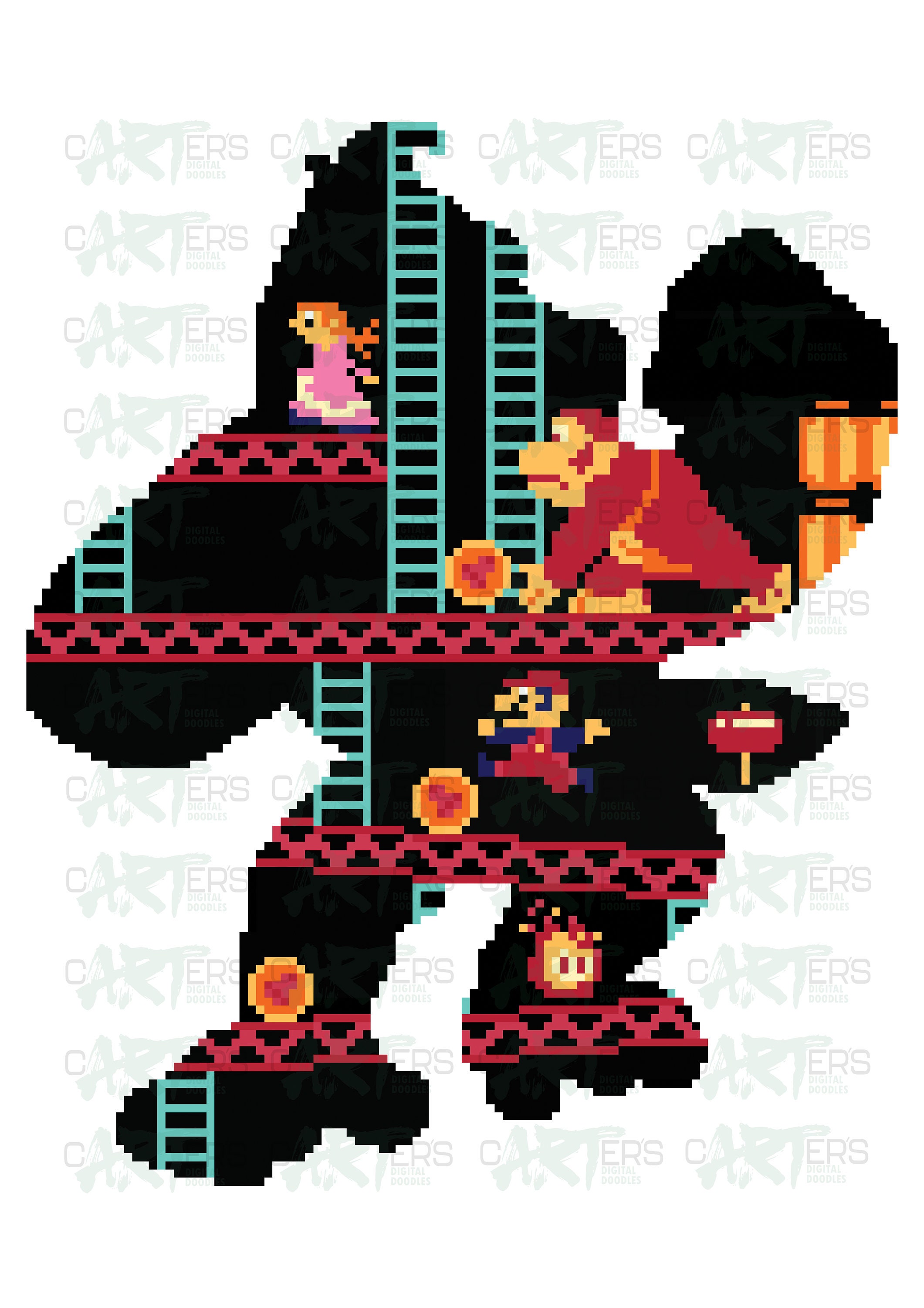 8bit Pixel Art Retro Video Game Game Characters Illustration Gamer Gift ...