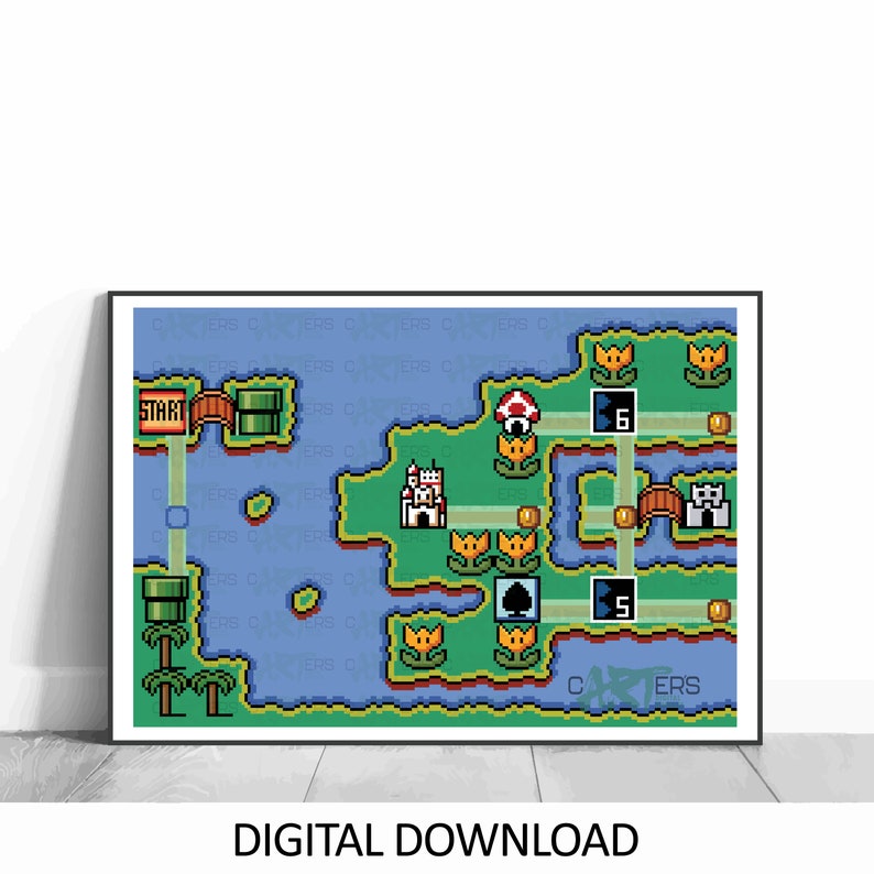 8bit Pixel Art Retro Video Game Map of the World Gamer Gift Gaming Map ...