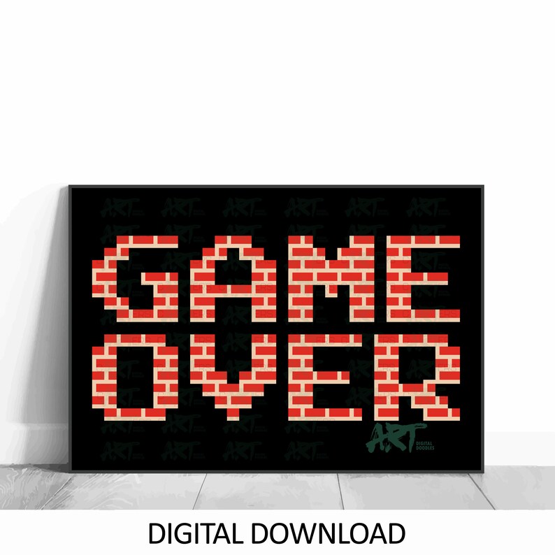 8bit Pixel Art Retro Video Game Game Over Illustration Gamer Gift ...