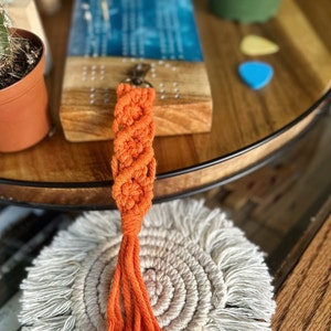 Orange Diamond Pattern Macrame Keychain, Handmade Macrame Keychain Neon ...