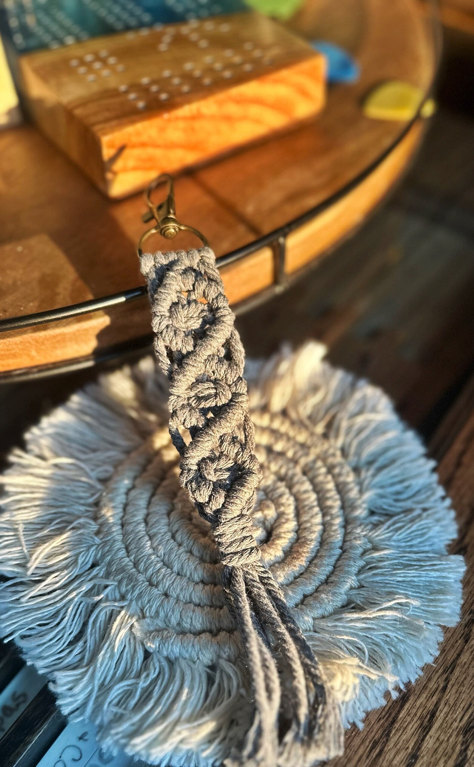Gray Diamond Pattern Macrame Keychain, Handmade Macrame Keychain ...
