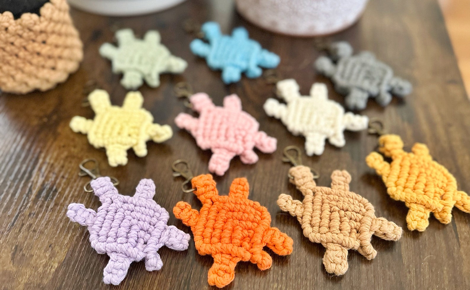 Tropical Macrame Turtle Keychain Collection, Colorful Sea Turtle ...
