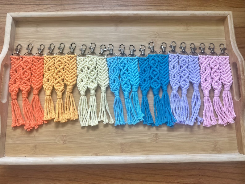 Orange Diamond Pattern Macrame Keychain, Handmade Macrame Keychain Neon ...