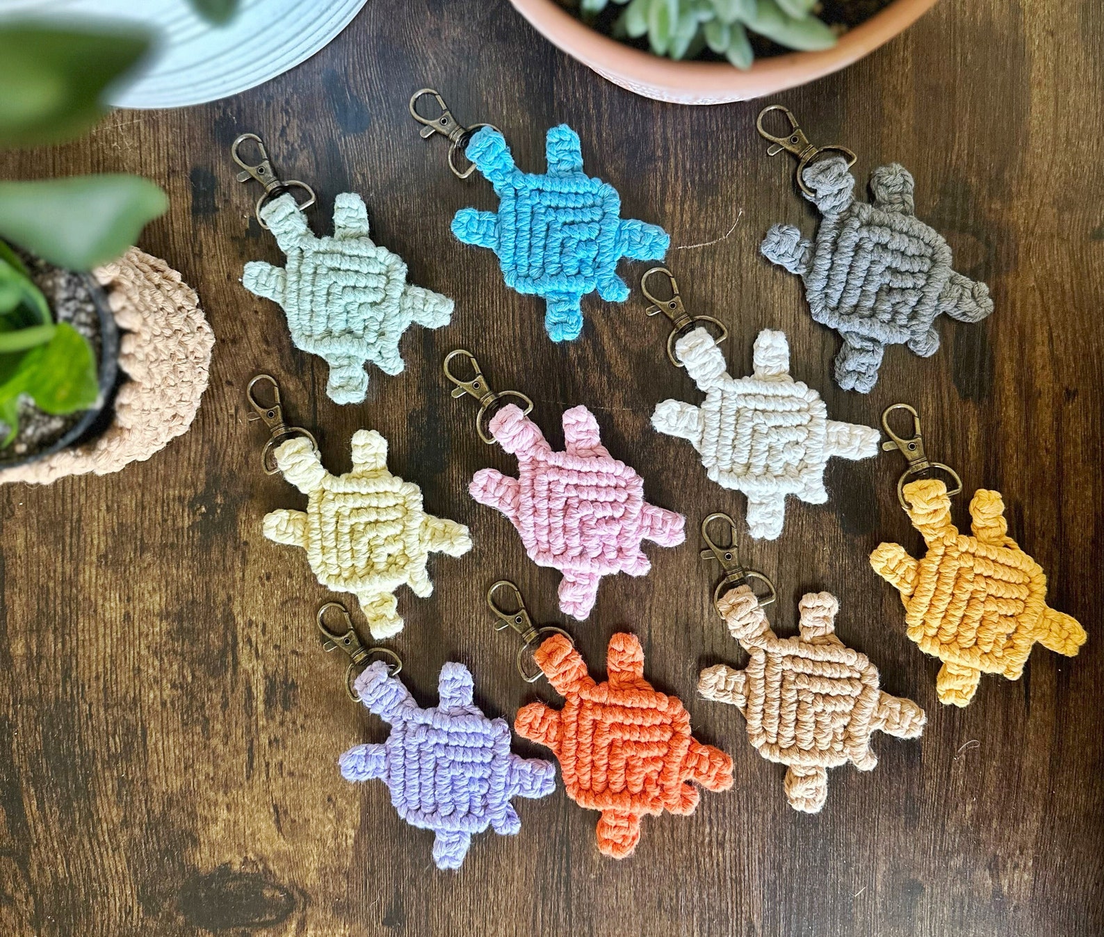 Choose 3 Tropical Macrame Turtle Keychains, Colorful Sea Turtle ...