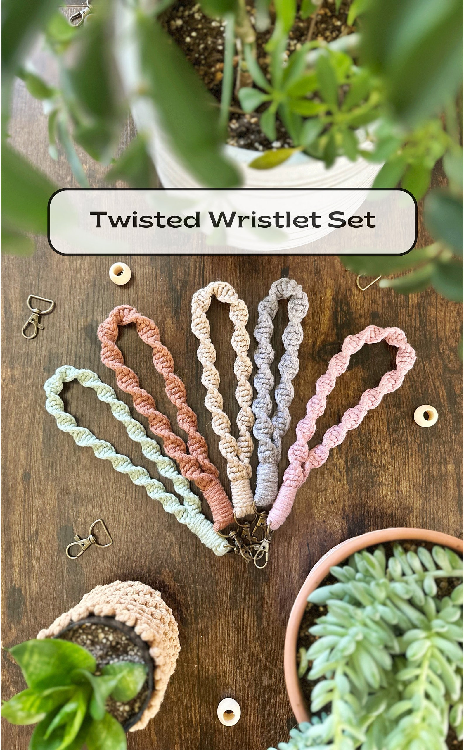 Set of 5 Twisted (spiral) Macrame Keychains, Boho Wrist Lanyard ...